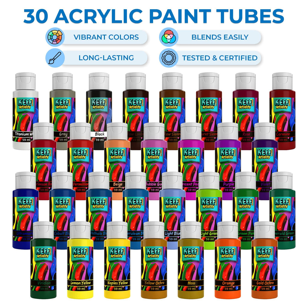 30 Color Complete Acrylic Paint Set – KEFF Creations