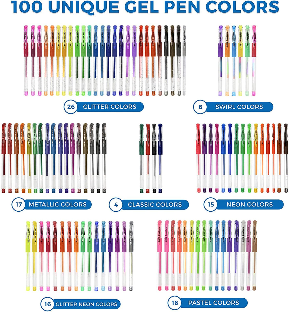 100 Colorful Artists Gel Pens and Color Book Bundle – KEFF Creations