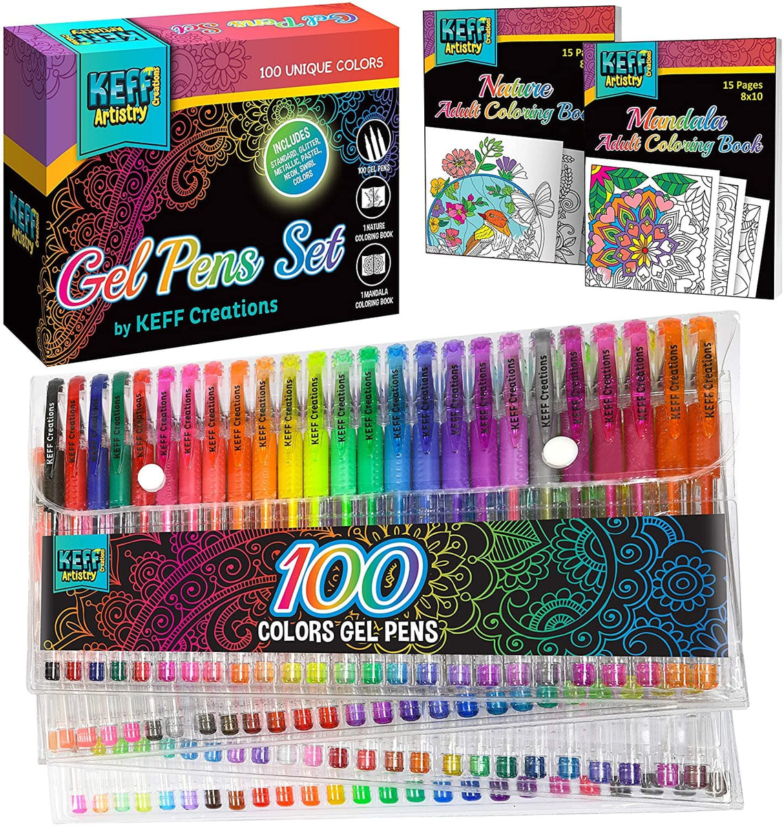 100 Colorful Artists Gel Pens and Color Book Bundle – KEFF Creations